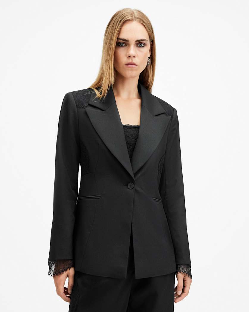 Lacey Tailored Lace Trim Blazer Black | ALLSAINTS